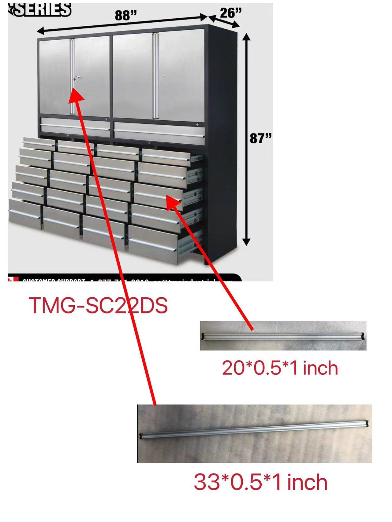 TMG-SC22DS Pro Series 22-Drawer Stainless Storage Chest Drawer Handles ...